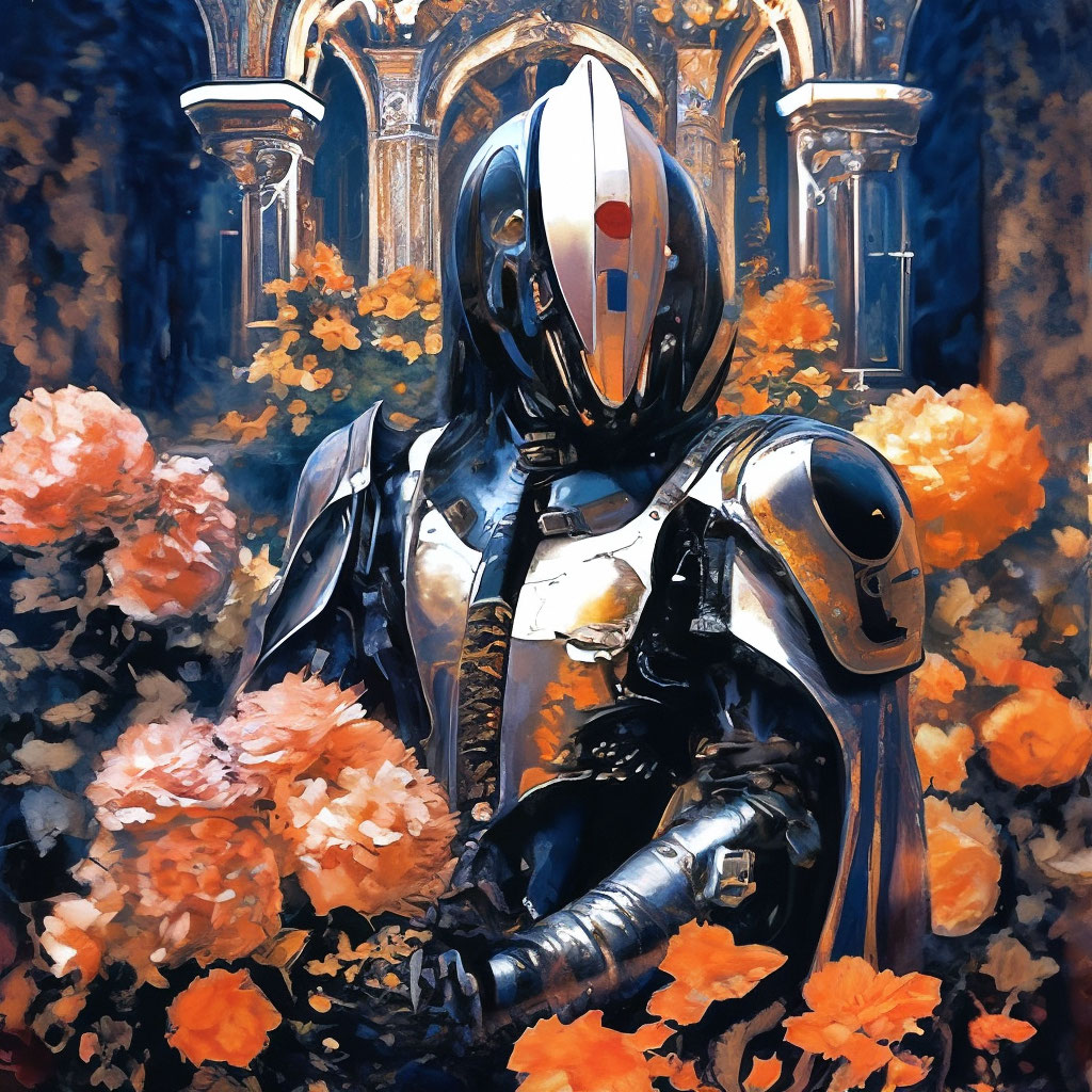 "Huperrealism, baroque style a futuristic robot dressed in a musketeer ...