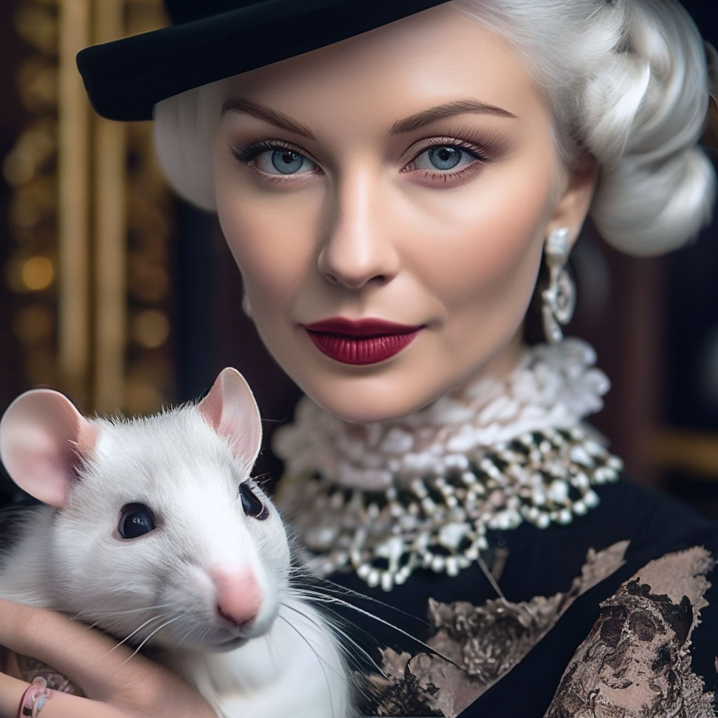 "Professional photo,a lady with a hat, white hair in a low bun,a brown ...