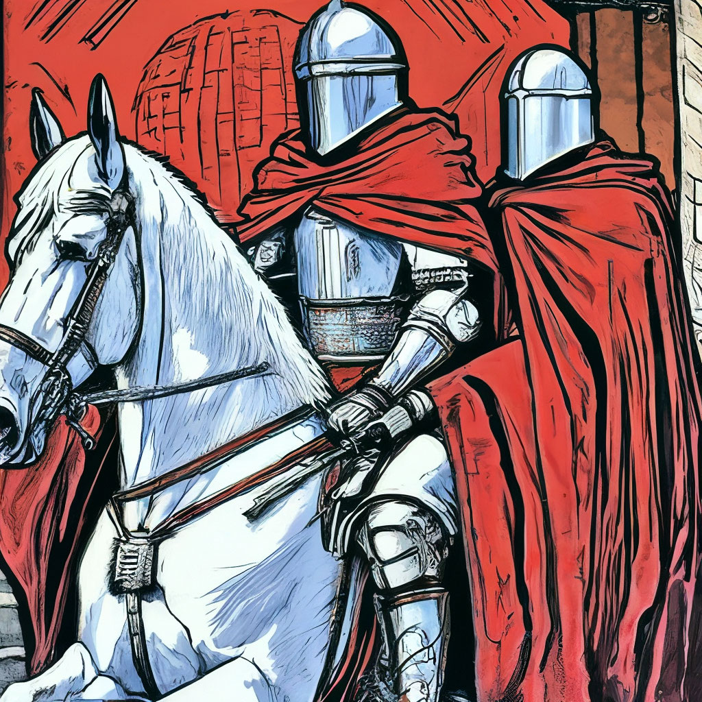 "The Templars two-color color,lithography,side view,red,white, ink ,two ...