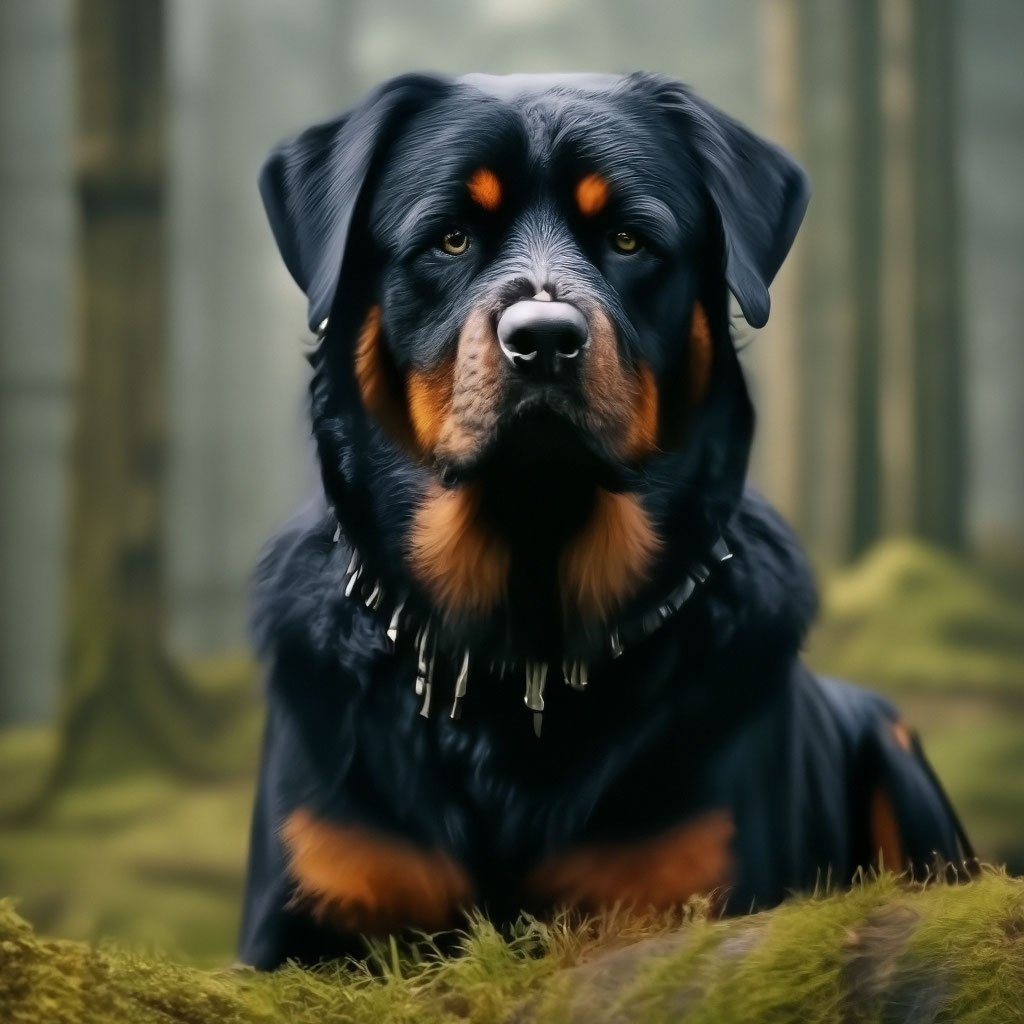 "A big shaggy Rottweiler" — image created in Shedevrum