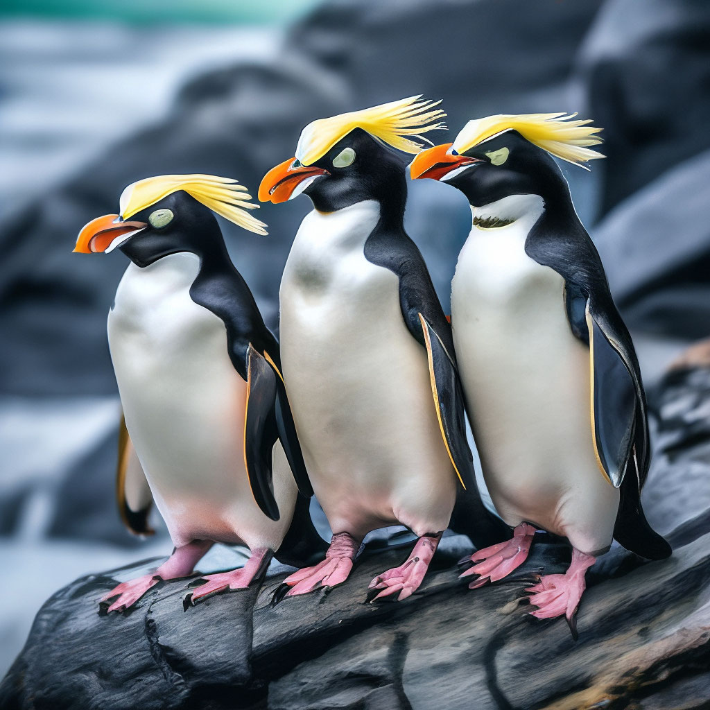 "Three crested penguins" — image created in Shedevrum