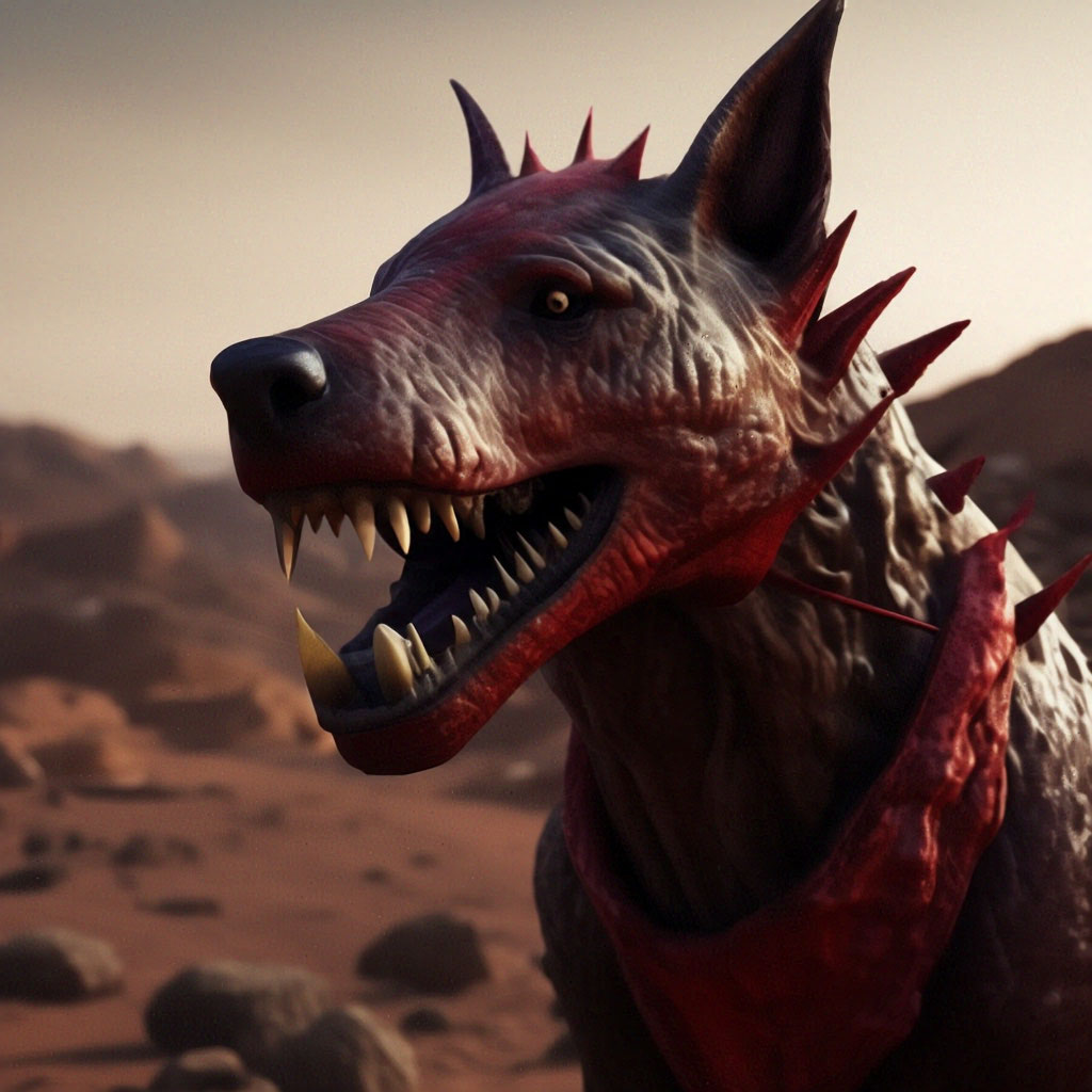 "The dog is a mutant, with spikes on the withers instead of wool, the ...