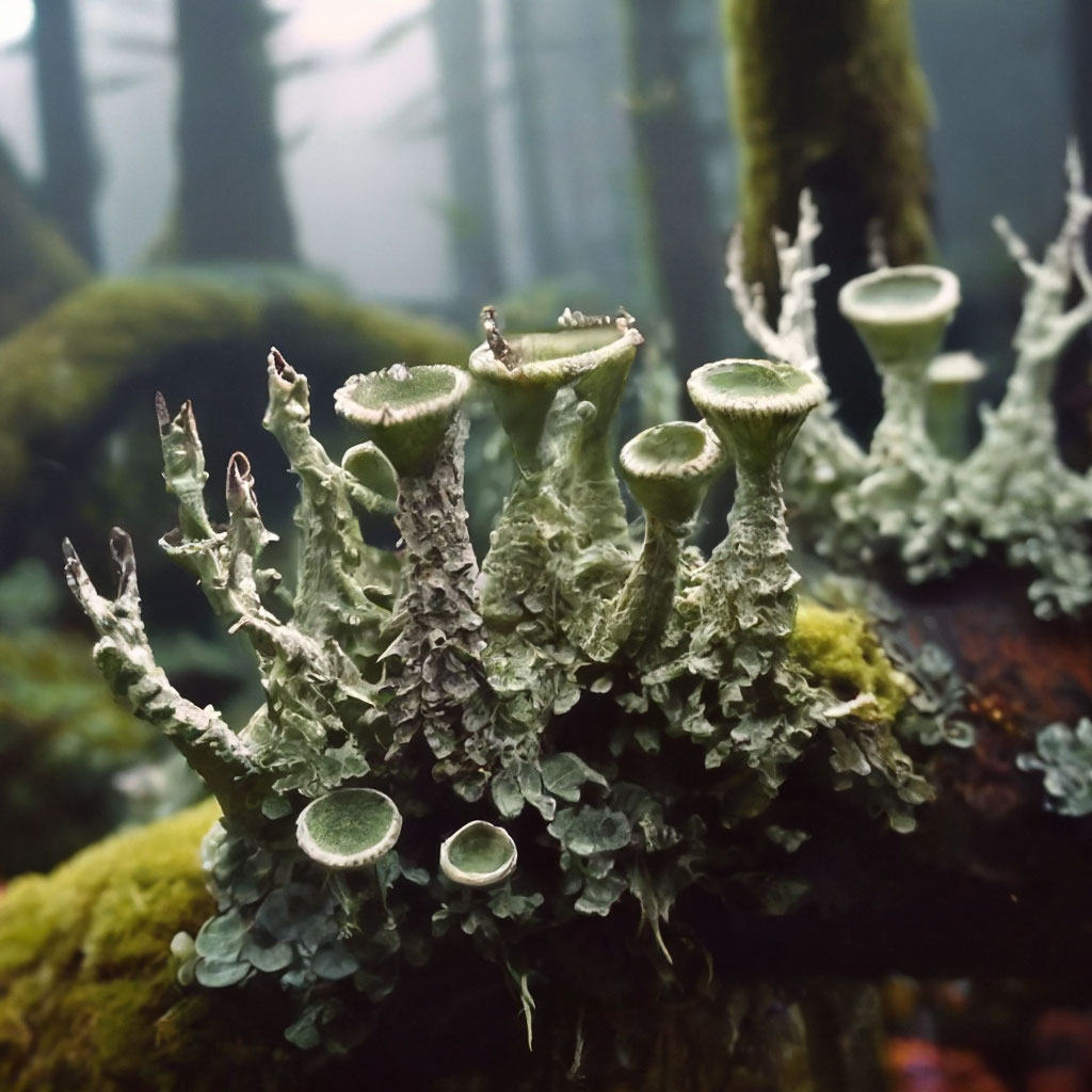 "Lichens of cladonia Goblets of elves macrodetalization, photorealism ...