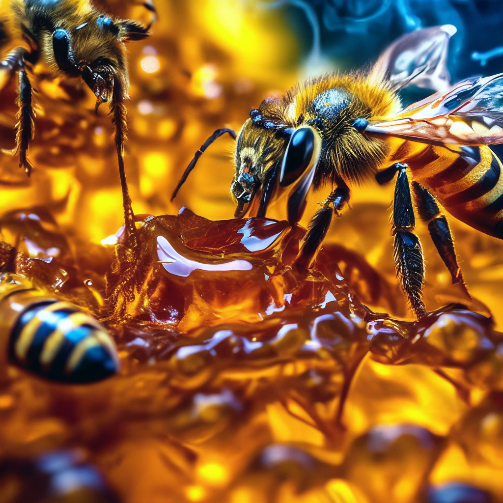 "Biological realism in the style of Van Gogh,oil,in a mutagenic bee ...