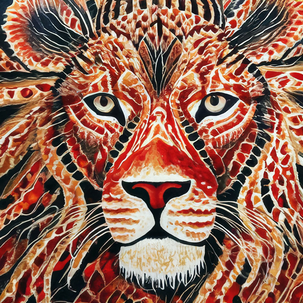 "Macro, hyperdetailed, fractal batik from a lion. The colors are tan ...