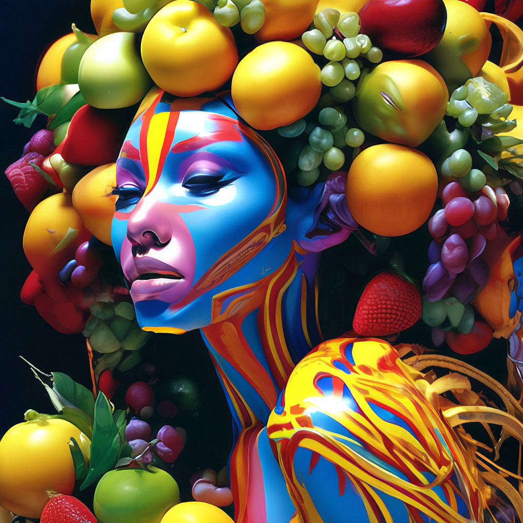 "Mis fruits D&G style,long range ,photorealism ,body art,fantasy ...