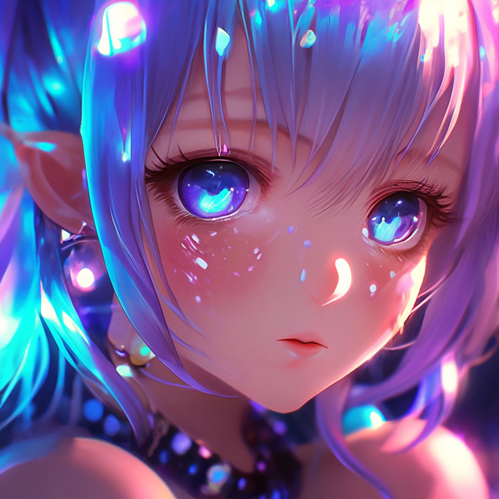 Anime Girl With Blue Hair And Purple Eyes