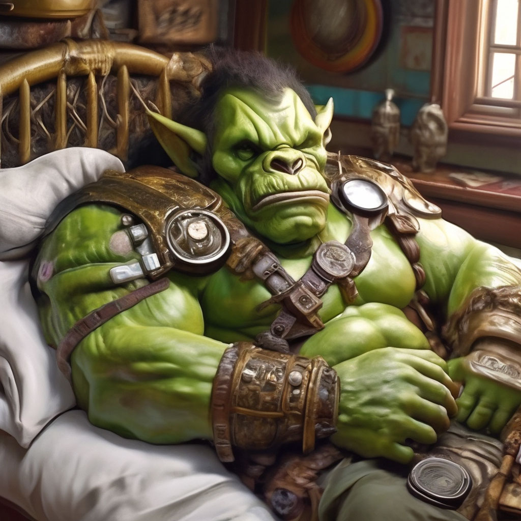 "Sleepy swollen orc can't get out of …" — image created in Shedevrum