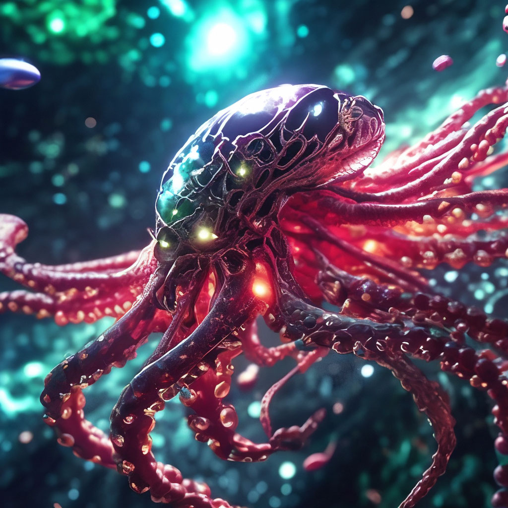 "An alien organism flies out of the …" — image created in Shedevrum