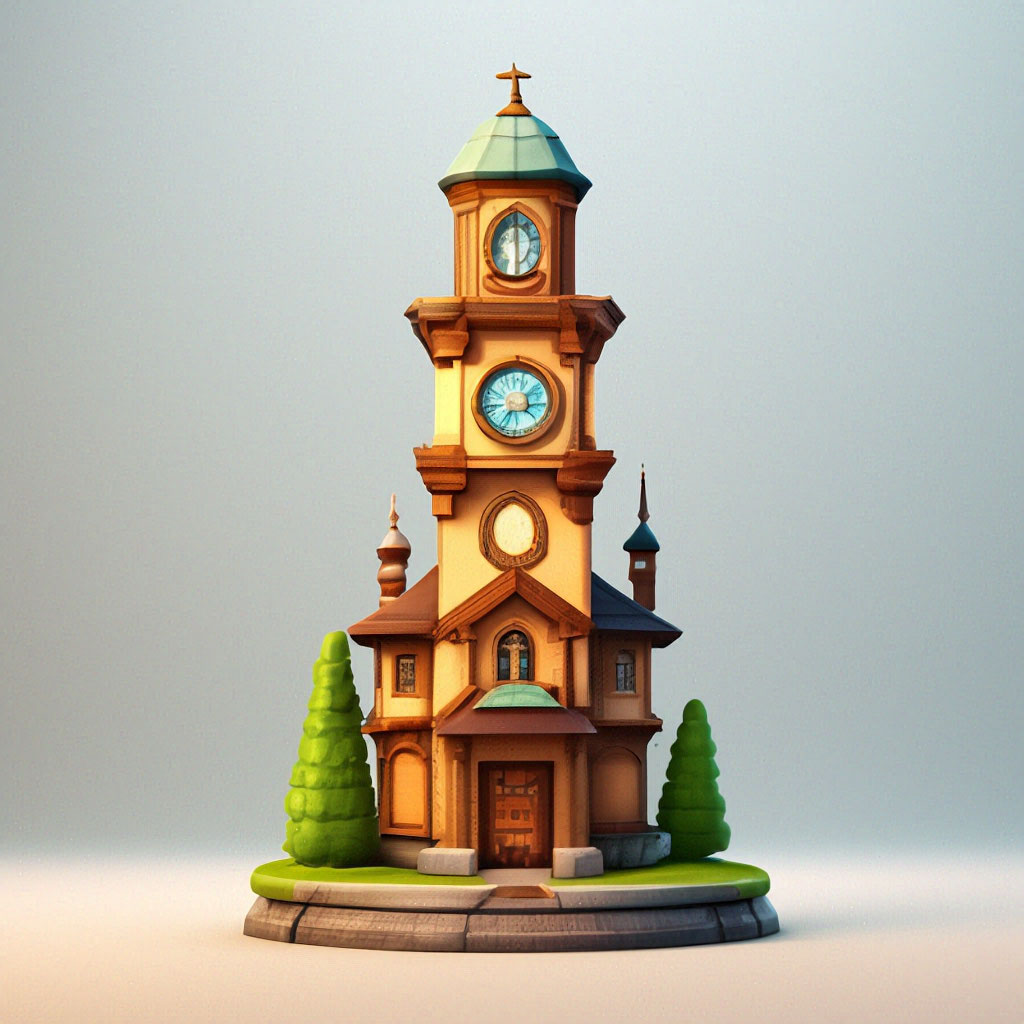 "Minimalism on a white background. round clock tower with a house. in ...