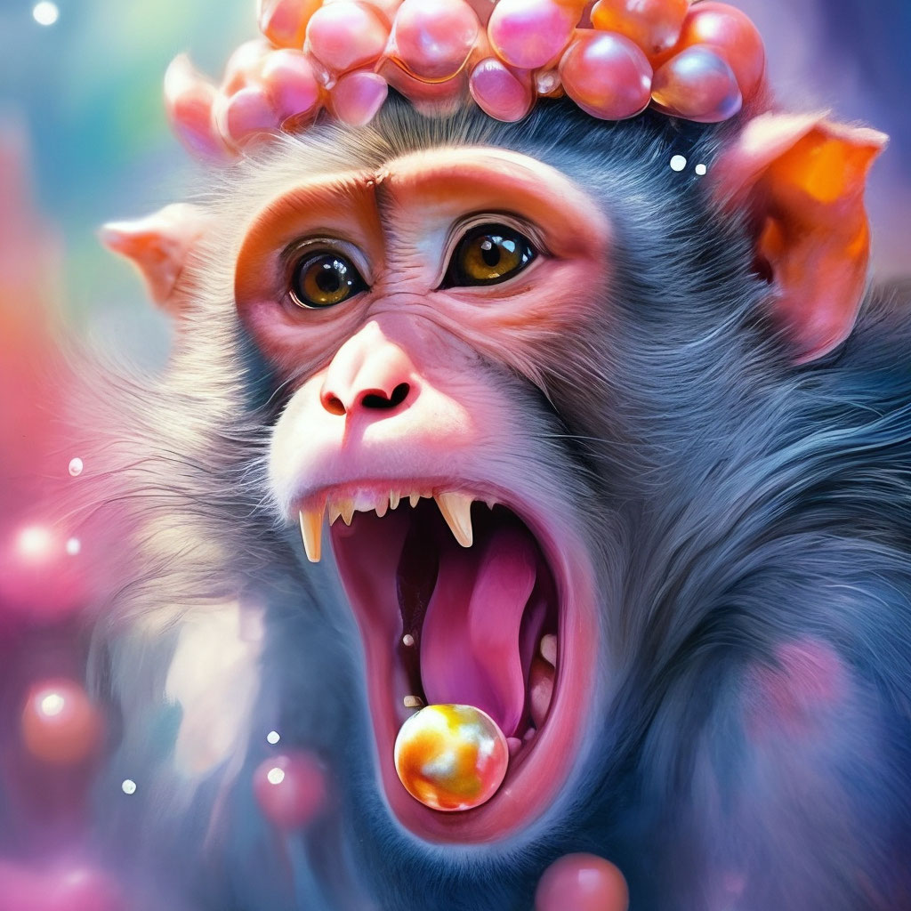 "An oriental fairy tale, colorful, a dream, a monkey with an open mouth ...