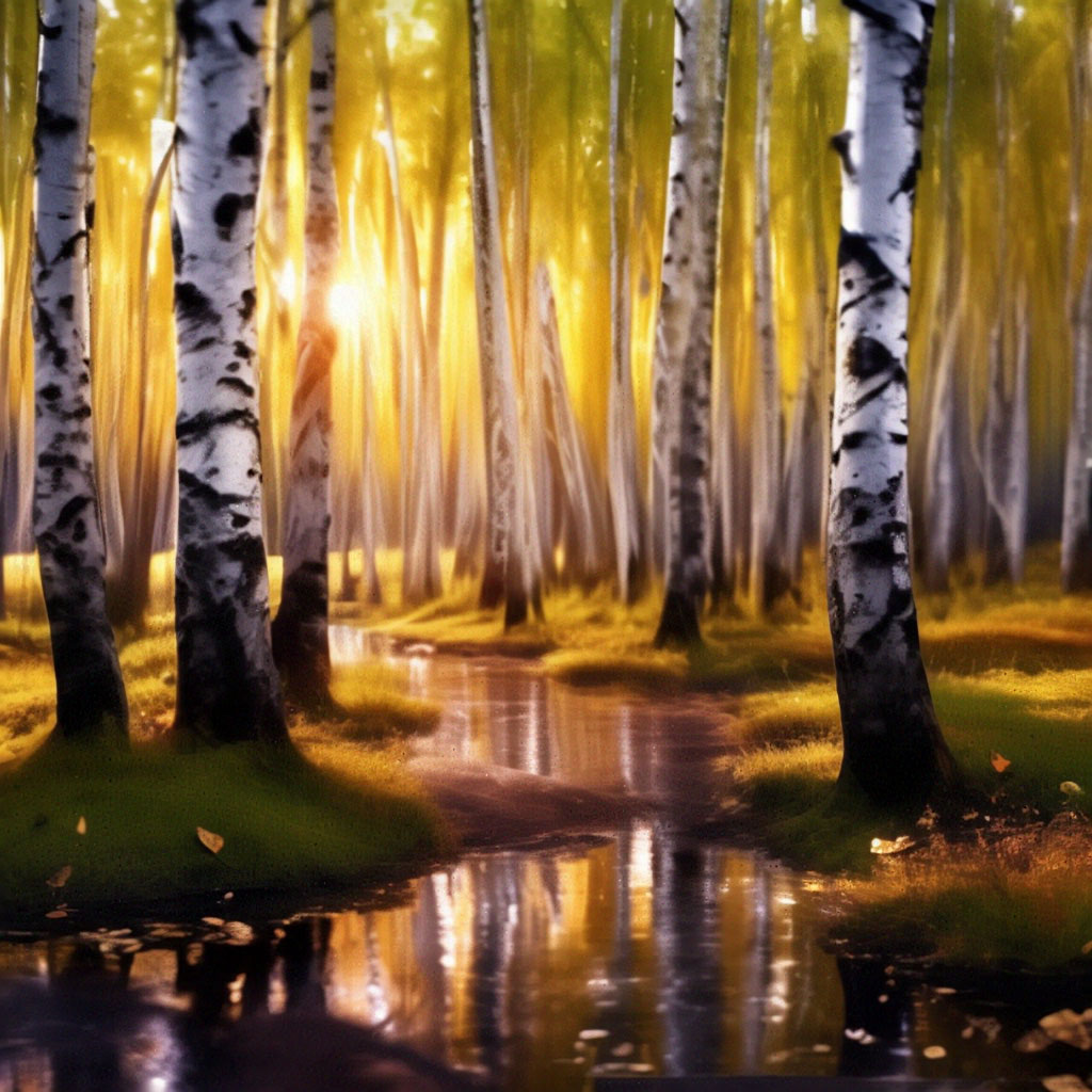 "Magical birch forest, fairy tale, mysticism, glitter, radiance, gothic ...