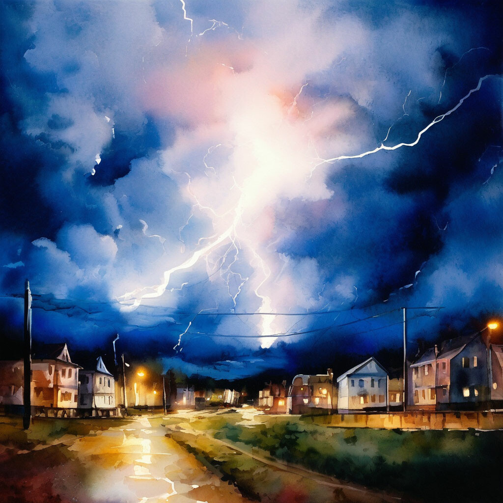 "A thunderstorm on a summer night. lightning.Rusks in thunder ...