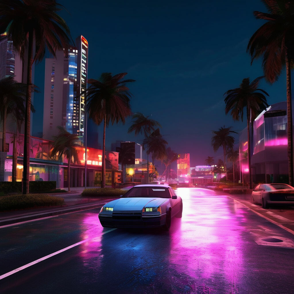 "GTA Vice City, night" — image created in Shedevrum
