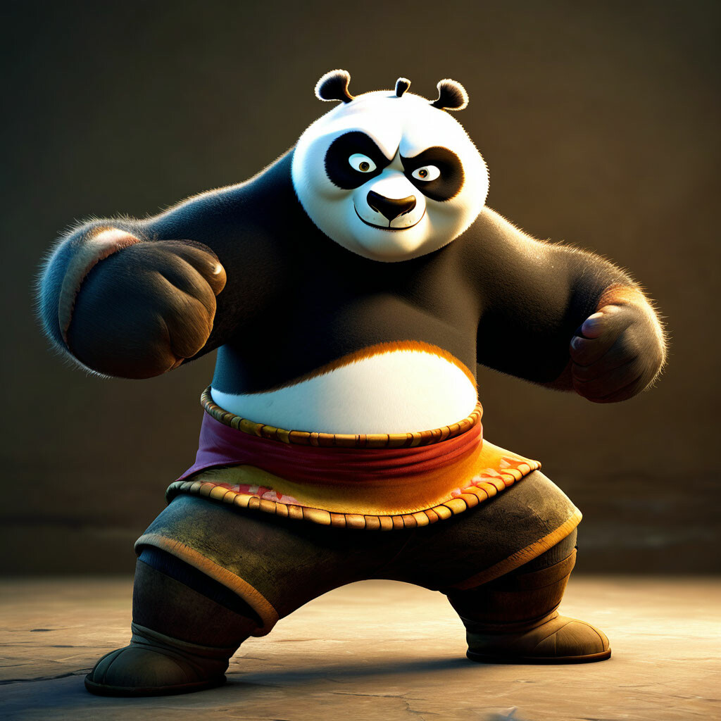 "Kungfu panda in a fighting stance" — image created in Shedevrum