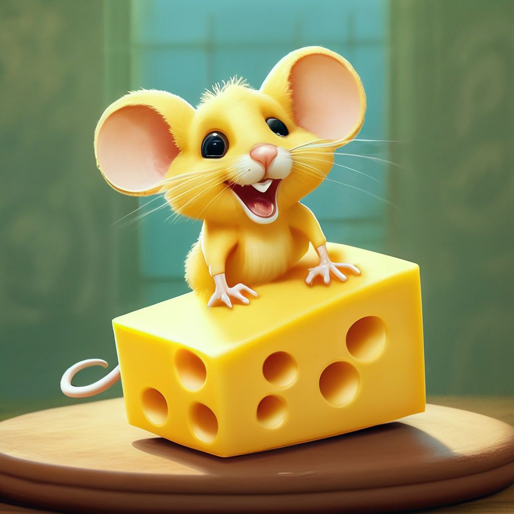 "A mouse made of cheese in a cartoon" — image created in Shedevrum