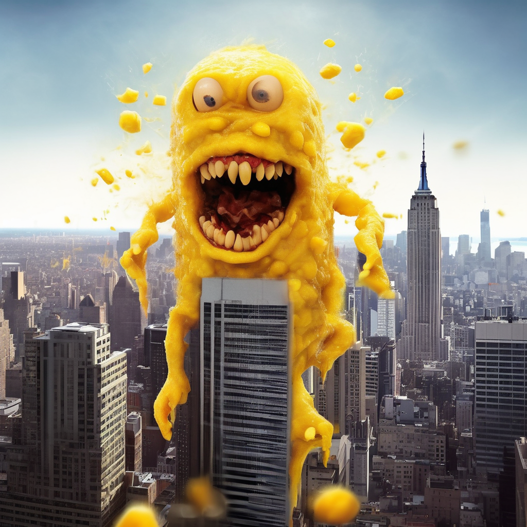 "Cheese monster attacks New York Sitting on a tall building and ...