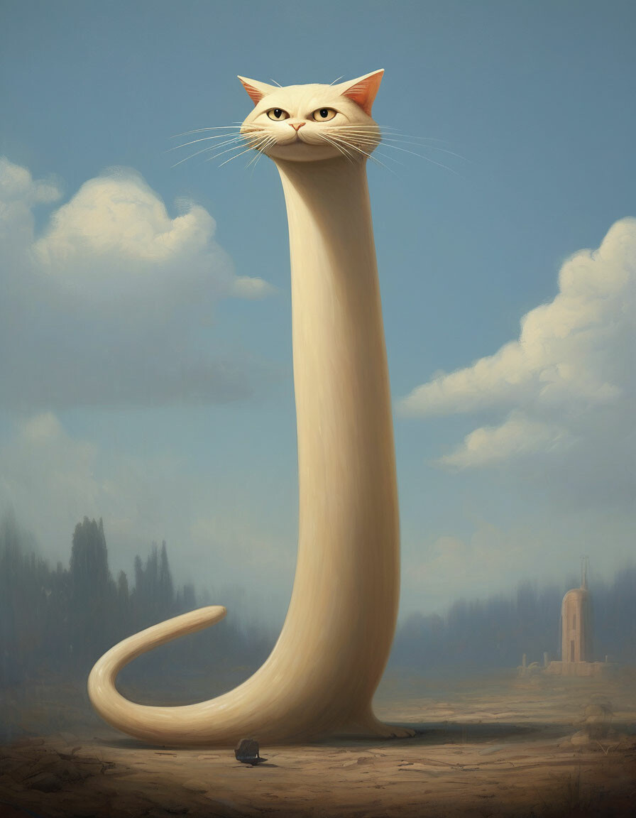 "A very long cat" — image created in Shedevrum