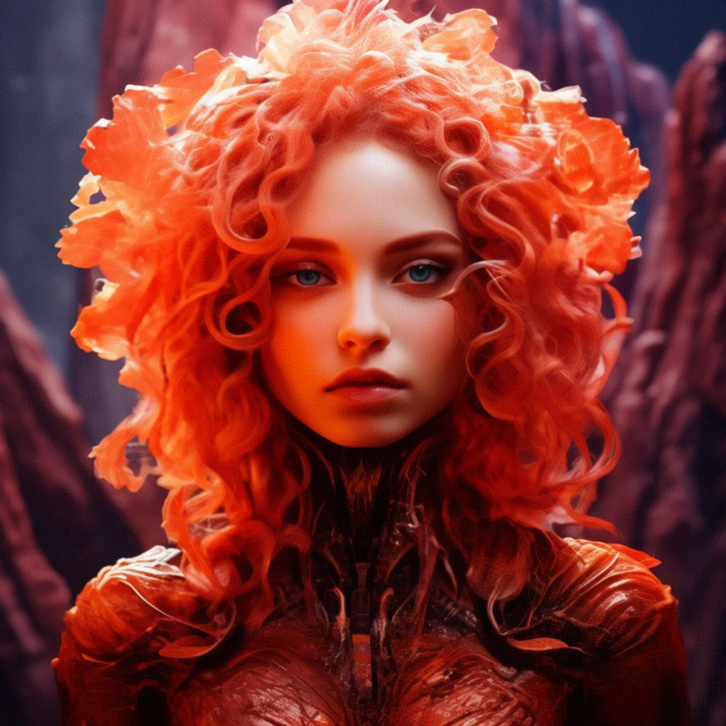 "Photorealistic, a girl inside a huge flower of biomechanical ...