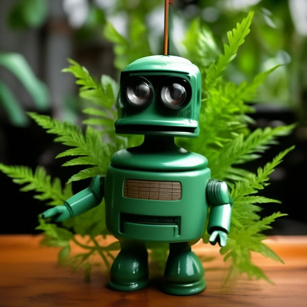 "Asparagus fern, Bender robot Futurama" — image created in Shedevrum