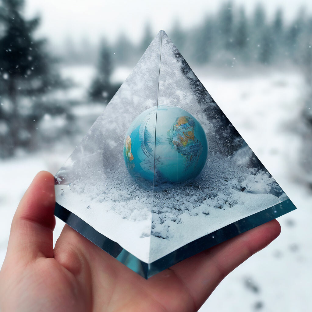 "The globe in a snow crystal pyramid …" — image created in Shedevrum