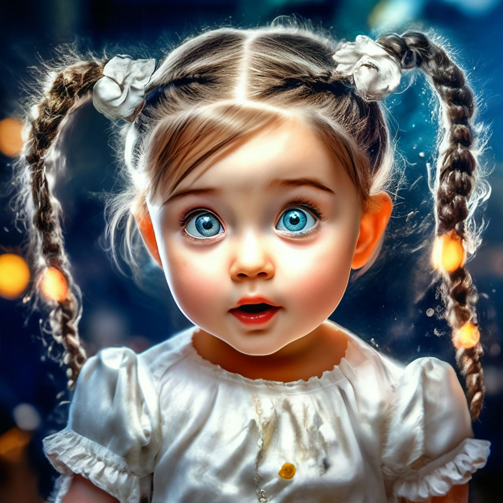 "Anthropomorphic gentle child girl cute baby, hair braided in pigtails ...