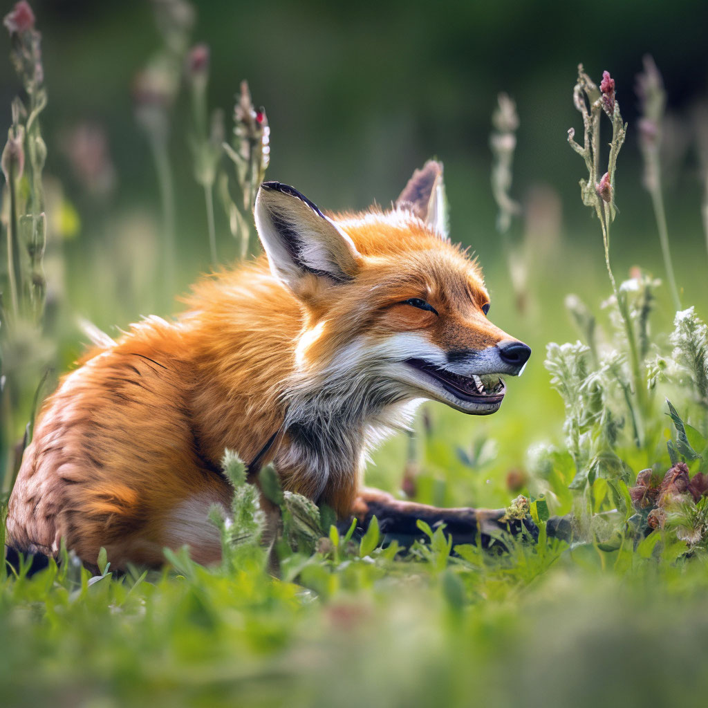 "Molting the fox sits and scratches his ear, scratches with his paw, a ...