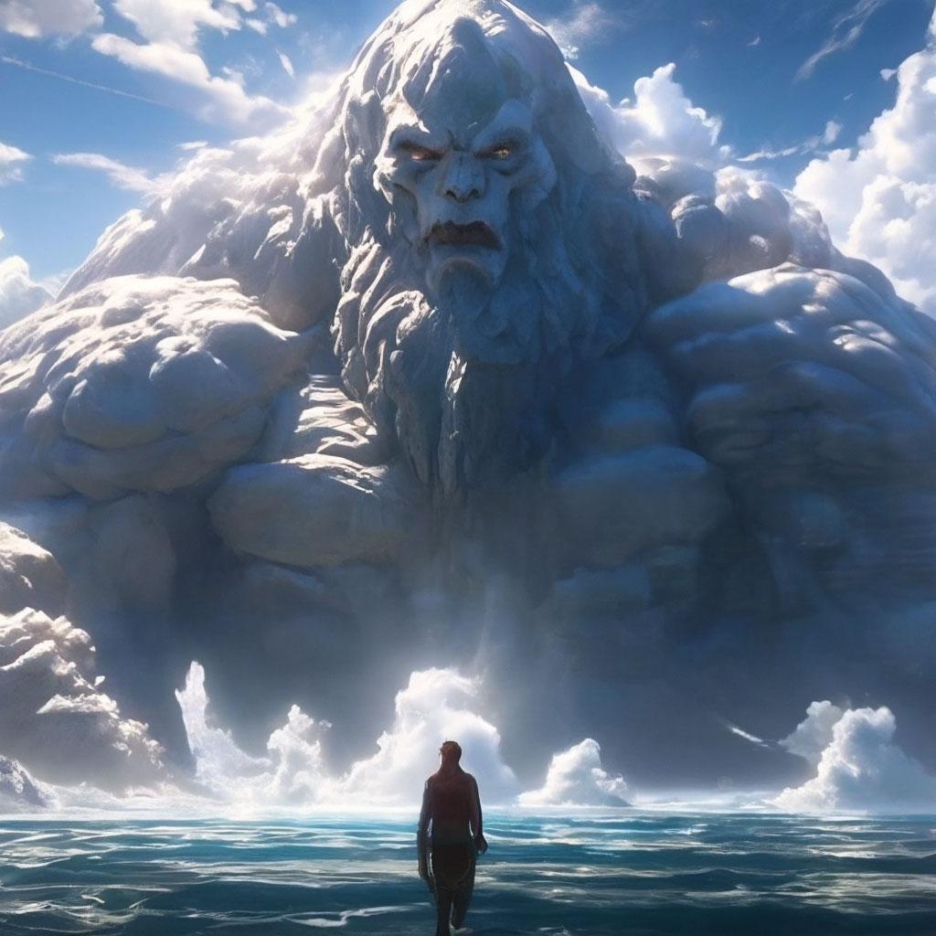 A Huge Giant Consisting Of Water And Clouds Hyperrealism Beautiful
