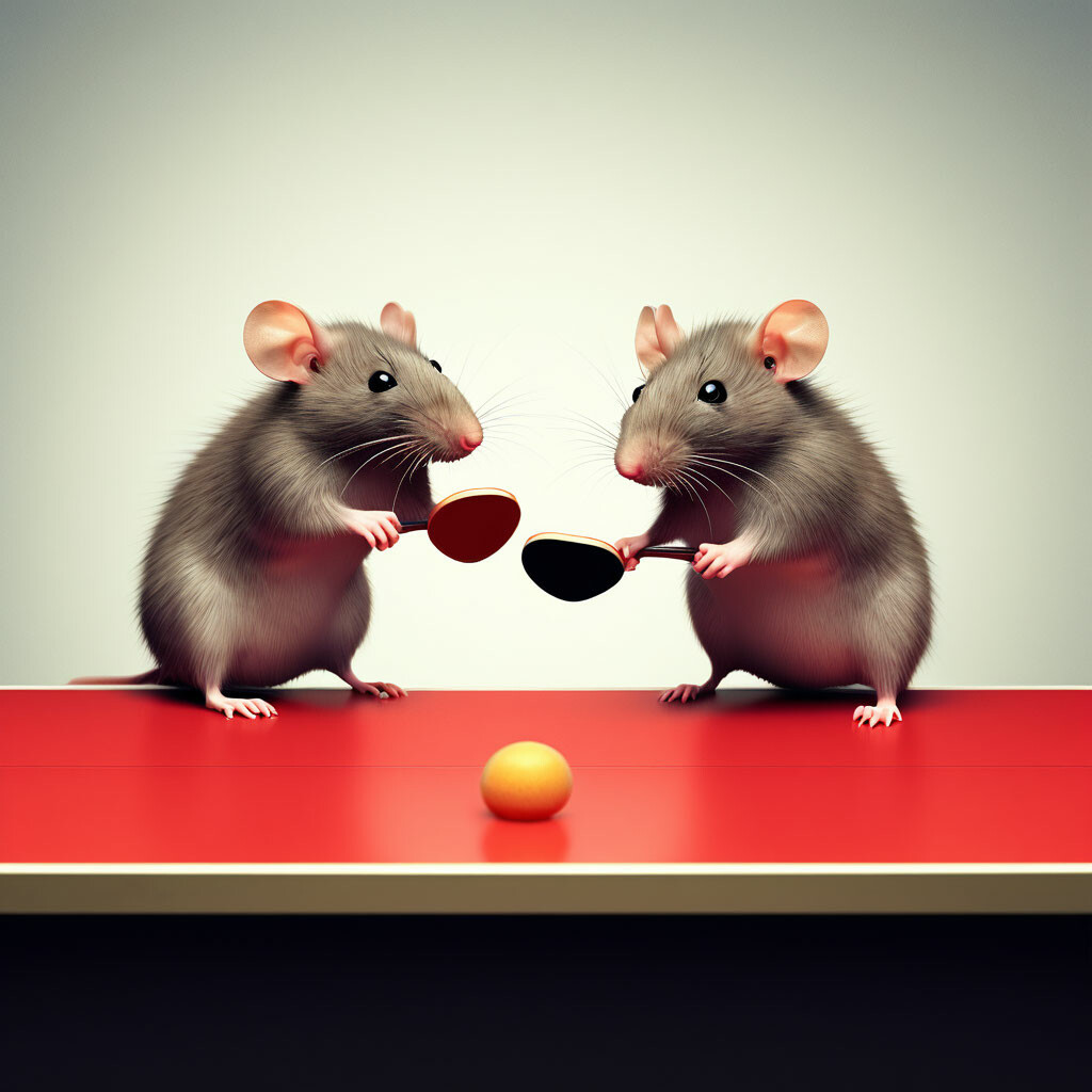 "Two rats are playing ping pong" — image created in Shedevrum