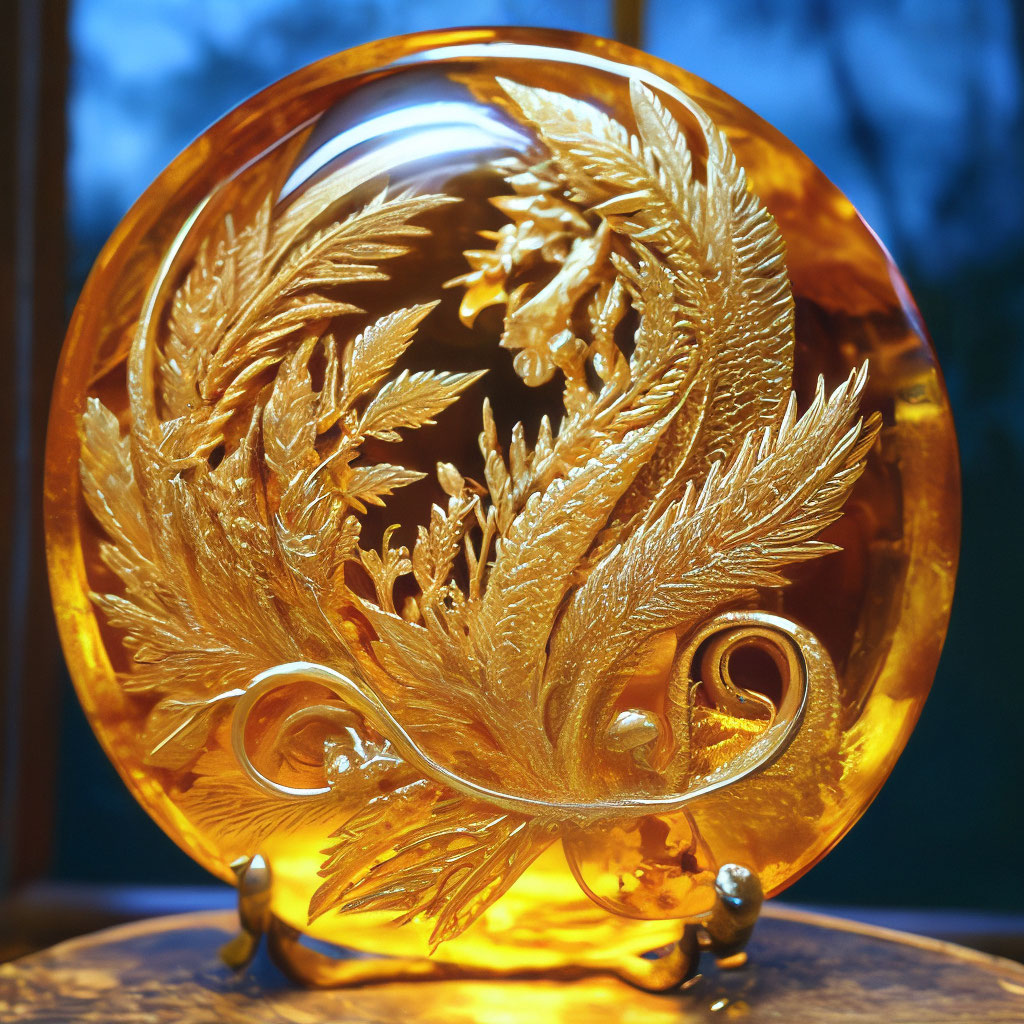 "Engraving in large amber, moon, filigree, delicate patterns ...