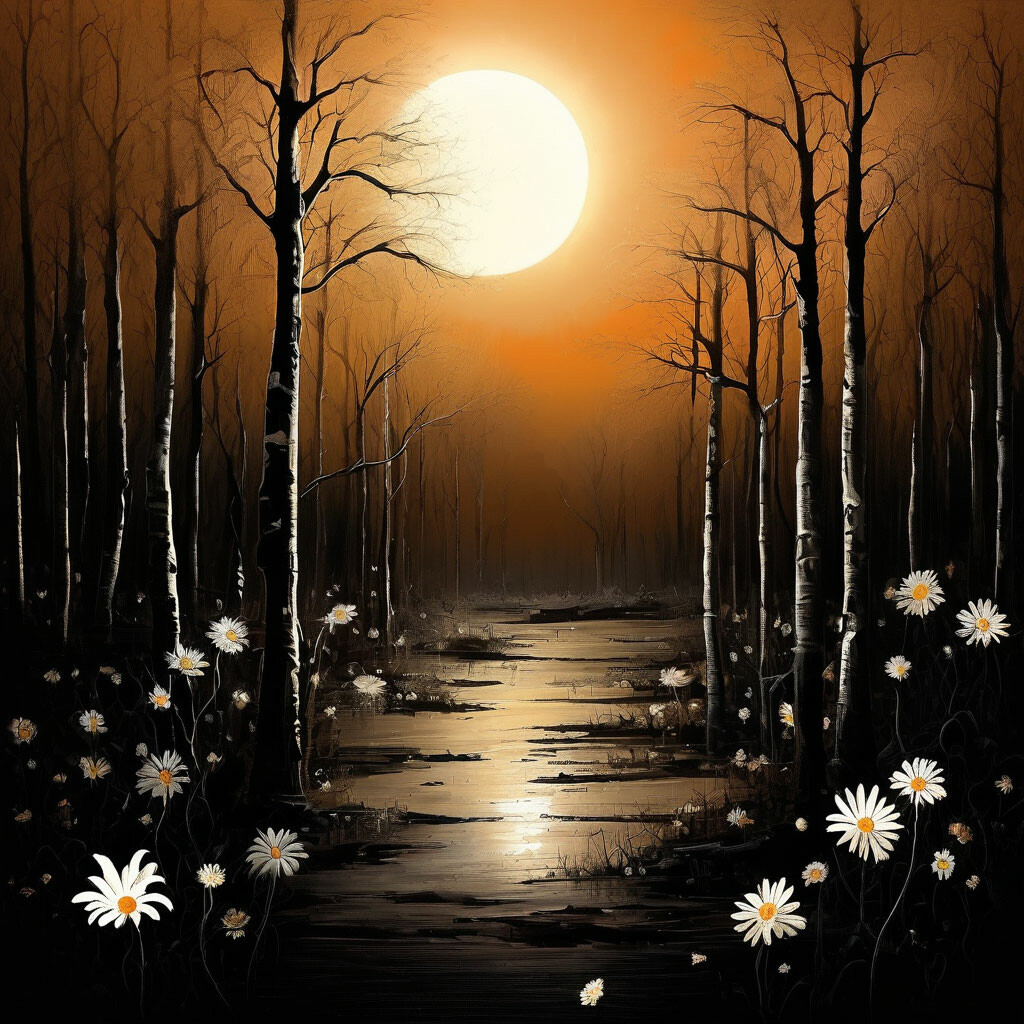 "Copper-black landscape forests of chamomile birch moonlight ...