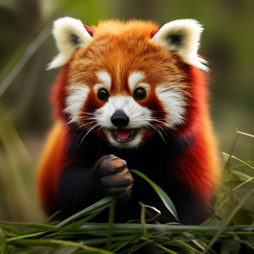 "Red panda eats bamboo cute" — image created in Shedevrum
