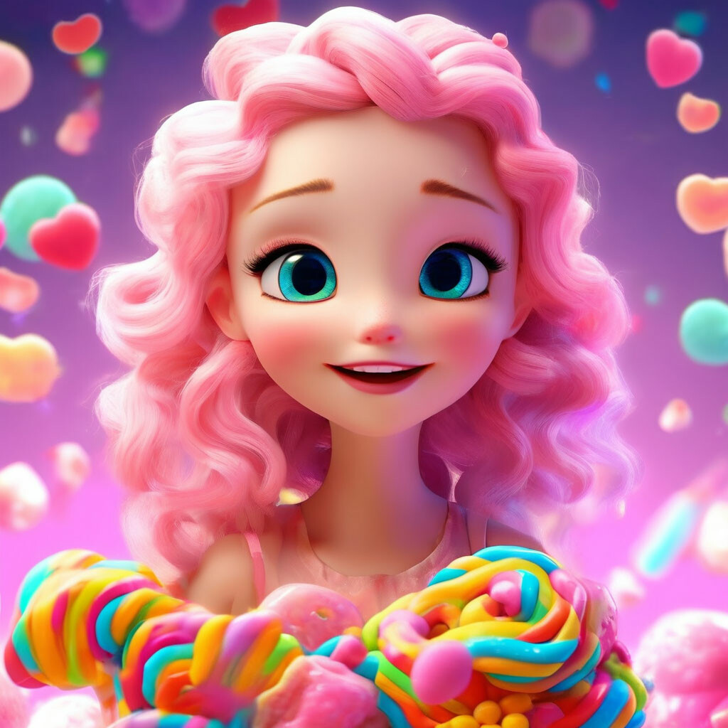 "💓 🌟 👩 🍬 👚👉 🍬🍰🍡 🍡🍥🍬🎂🍧 💗 so sweet!!" — image created in Shedevrum