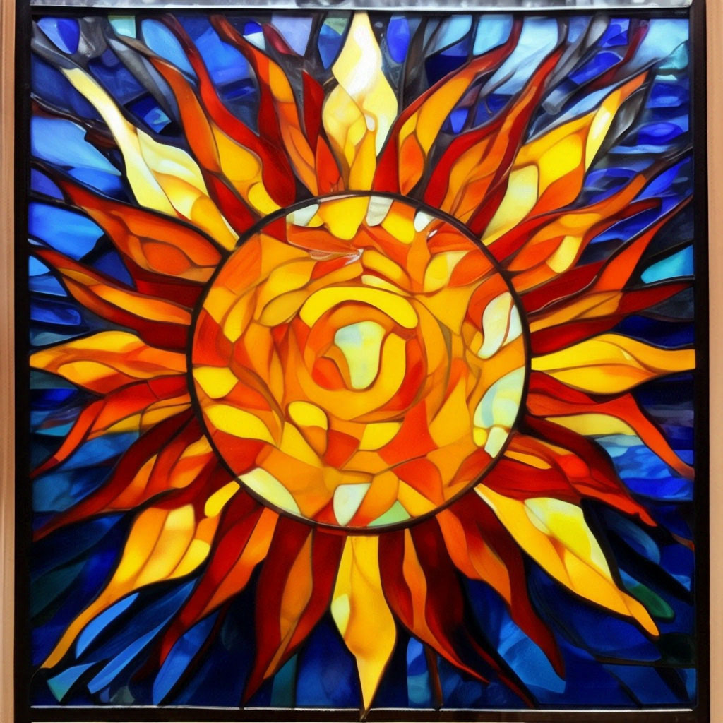 "Glass mosaic sun, sophisticated technique, bright colors" — image ...