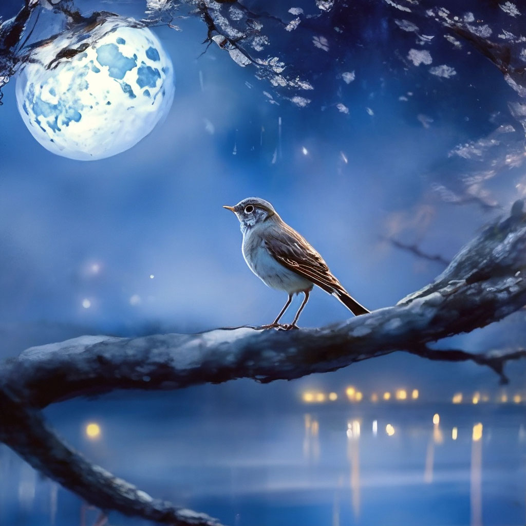 "🎆 Magic of the night,blue twilight,gently,subtly,large on a branch a ...