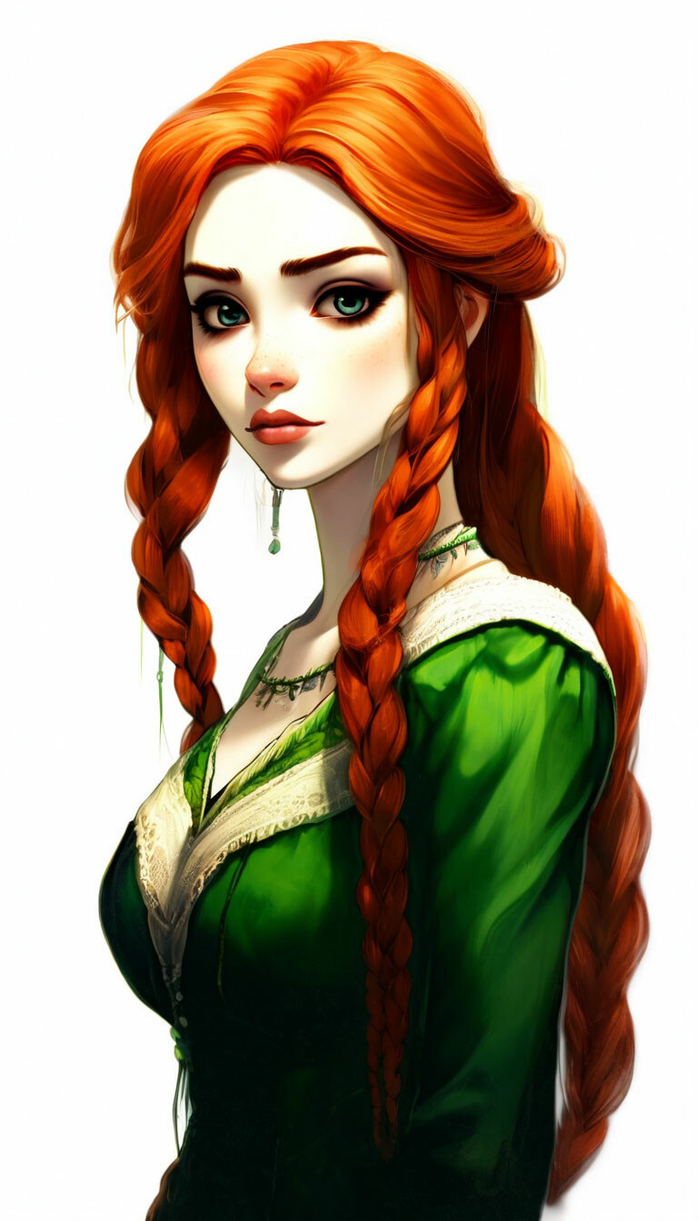 "Sad girl Princess Fiona near double exposure with copper hair very ...