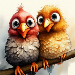 «Graphite, watercolor, nice lighting, googly eyes, funny chickens with ...