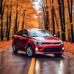 «Red Kia Rio on autumn roads» — video created in Shedevrum