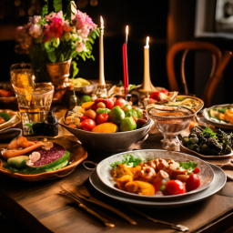 «A beautiful table with food» — video created in Shedevrum