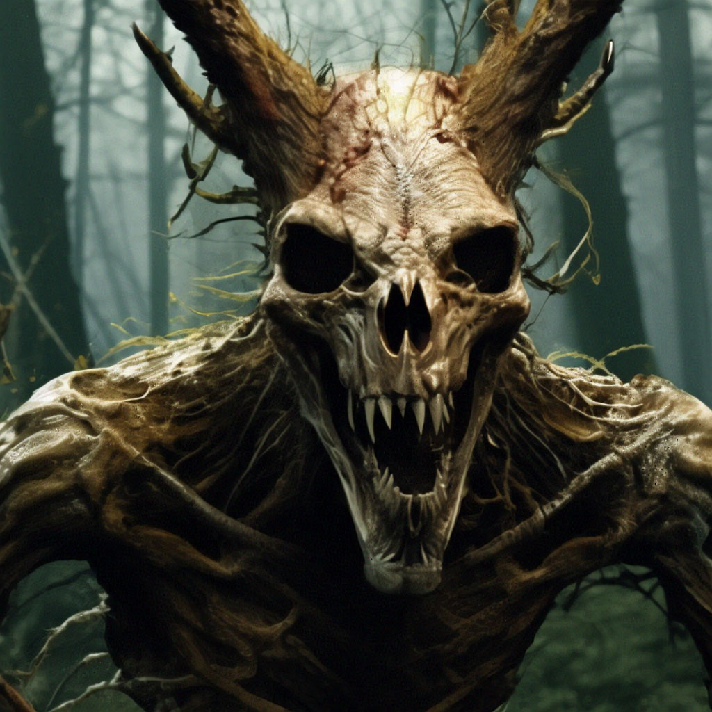 "Wendigo,skeleton,rot,horns,graphics,detail,threat, danger,swamp,forest ...