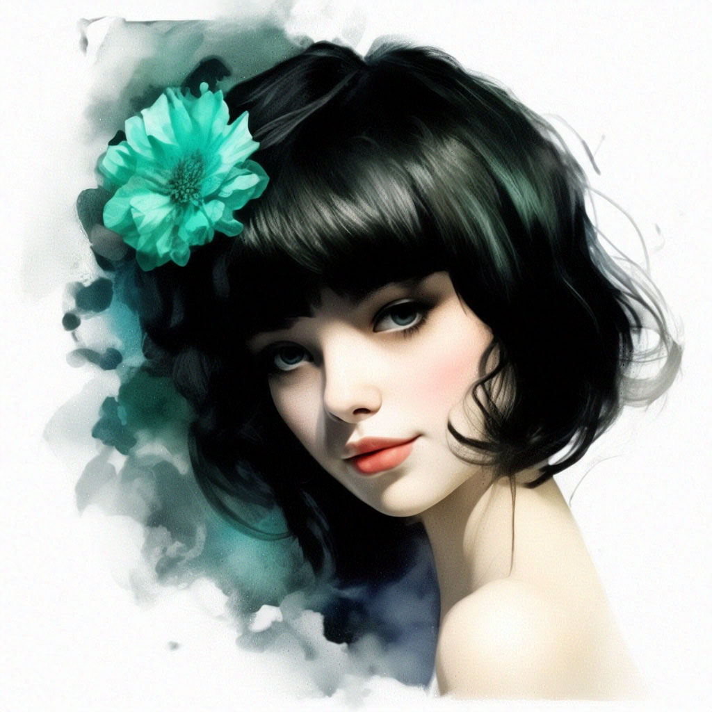 ". sketch/retro/smoke of Tiffany flowers/top and side view/girl with ...