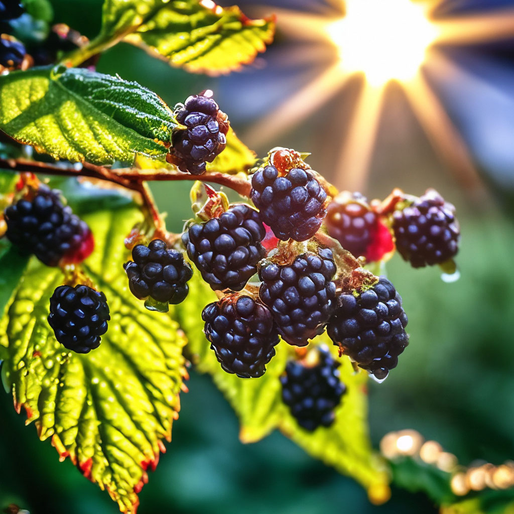 "Fabulous nature blackberry bush,berries ,after the rain,rays of the ...
