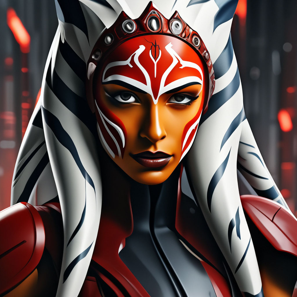 "Ahsoka Tano,Vector Graphics,digital art, high detail,ink drawing, red ...