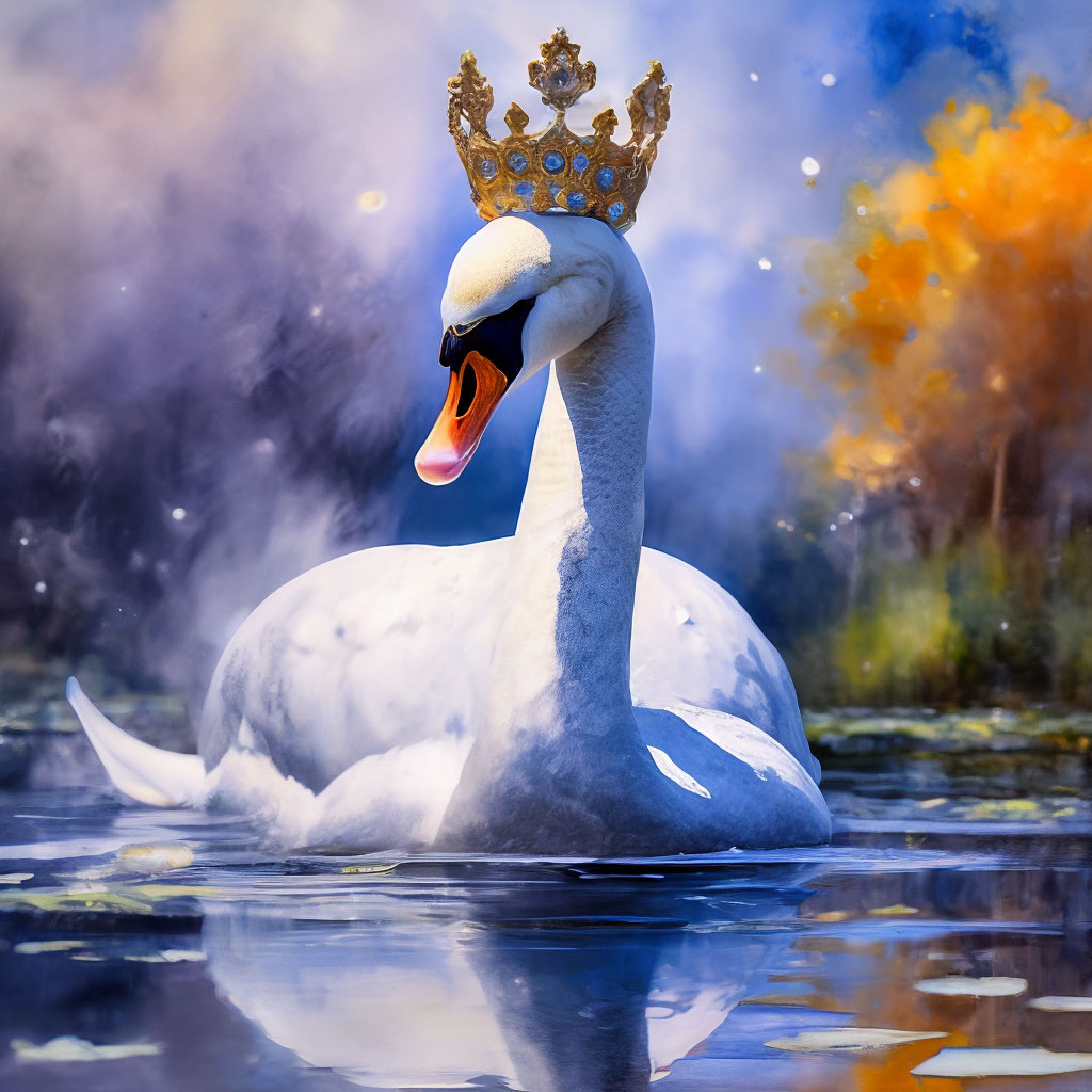 "Luxurious gray swan with a diamond crown, watercolor paints, fine ...