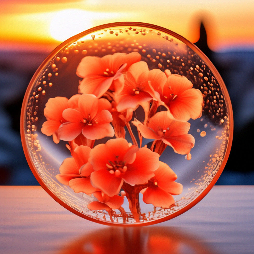 "Dish plate with a pattern of blooming kalanchoe magic coral glitter ...