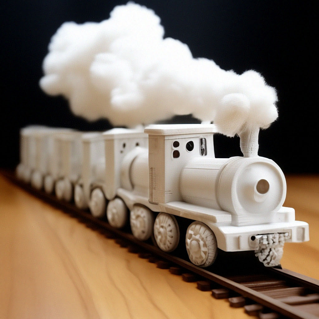 "Train from cotton wool" — image created in Shedevrum