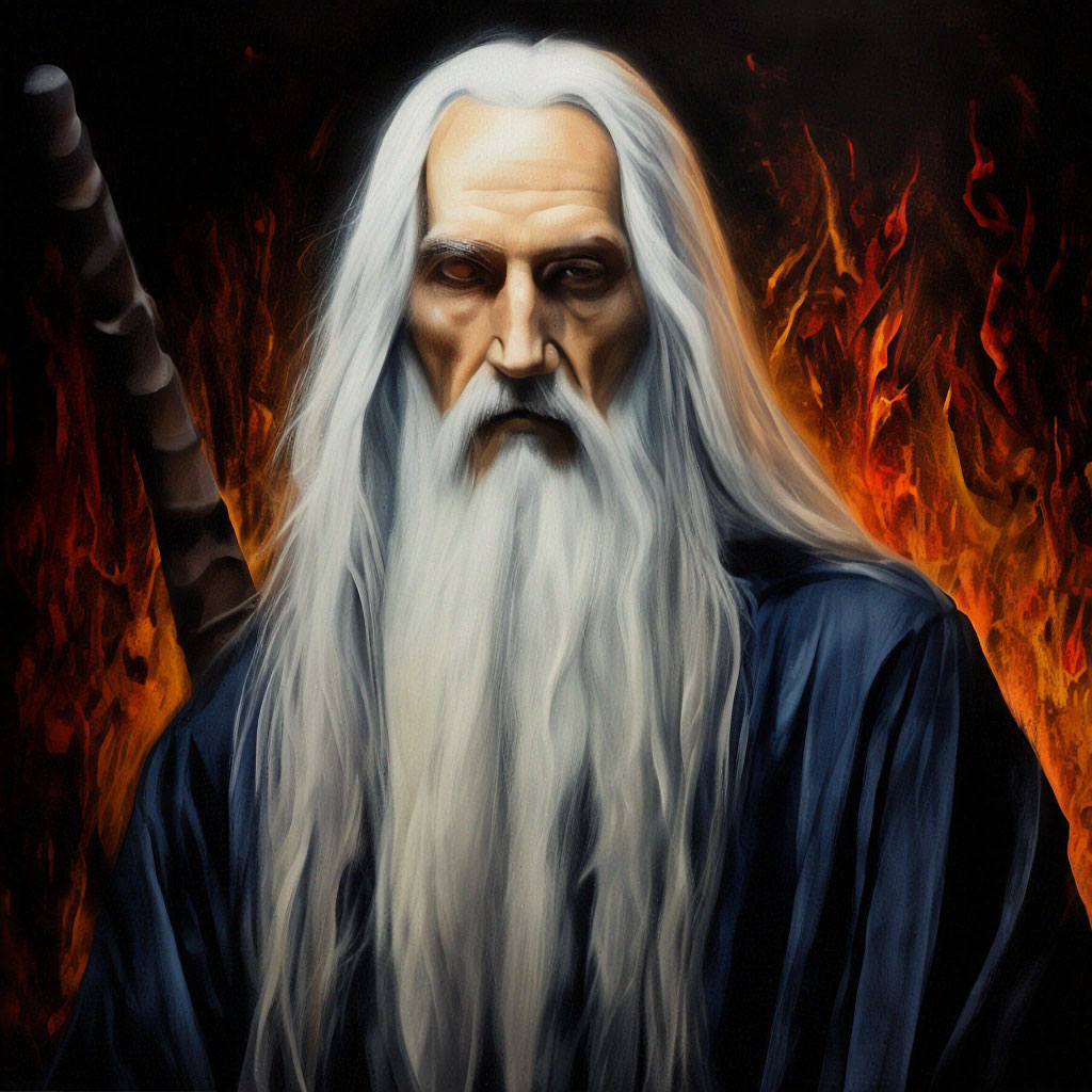 "Saruman Drawing with colored ink" — image created in Shedevrum