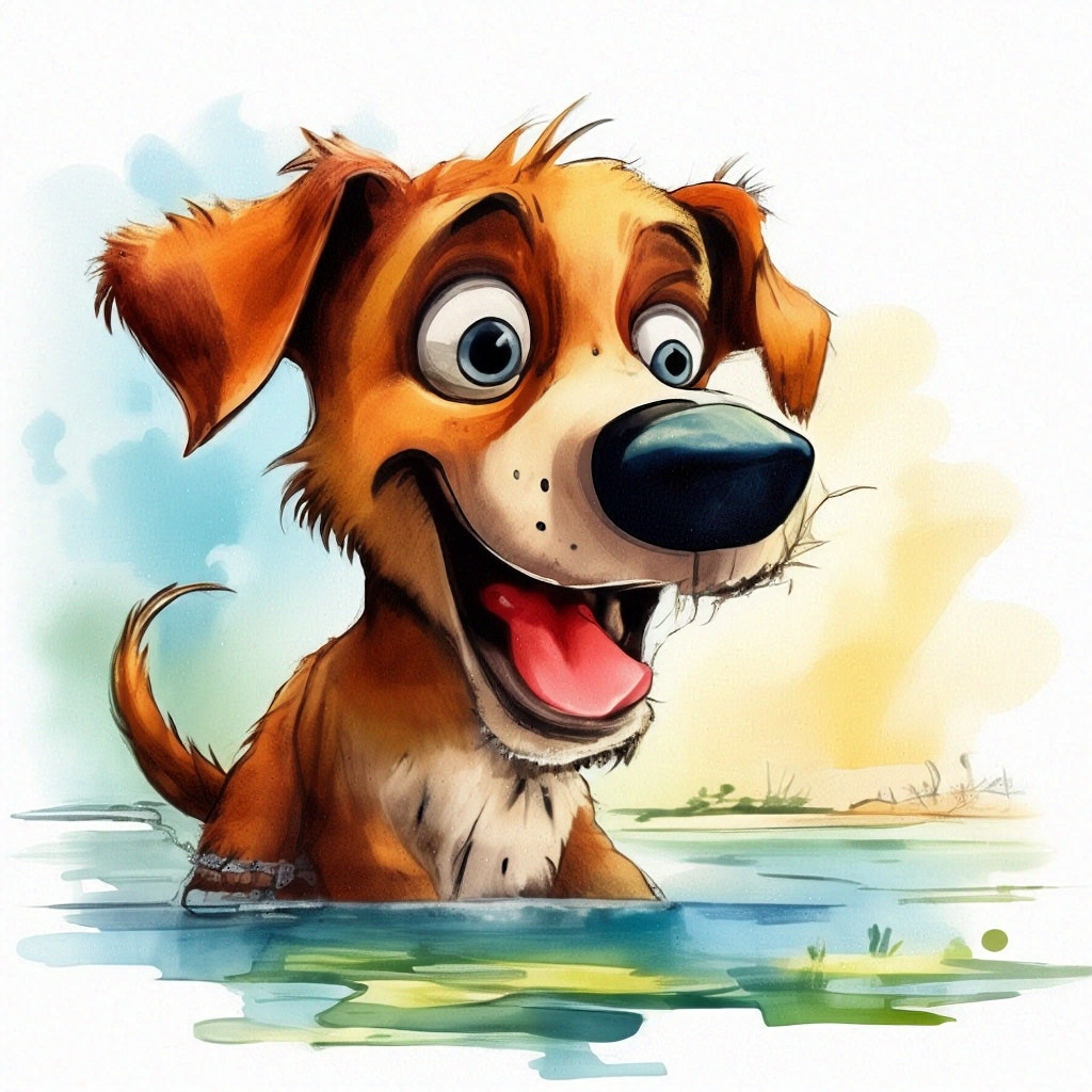 "Catch a ruff cartoon watercolor" — image created in Shedevrum