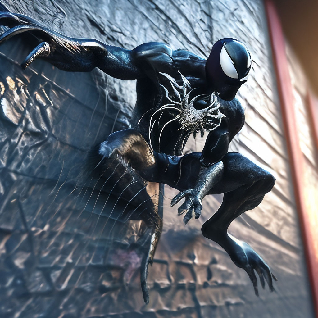 "Spider-Man symbiote, Venom, crawls on the wall, lets out a black web ...