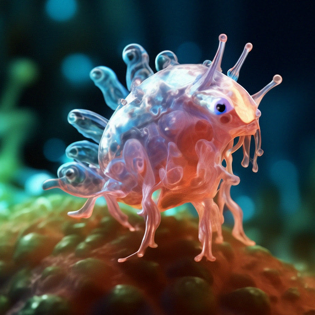 "Mother-of-pearl marine alien, microsubstantium, micro mollusk, micro ...